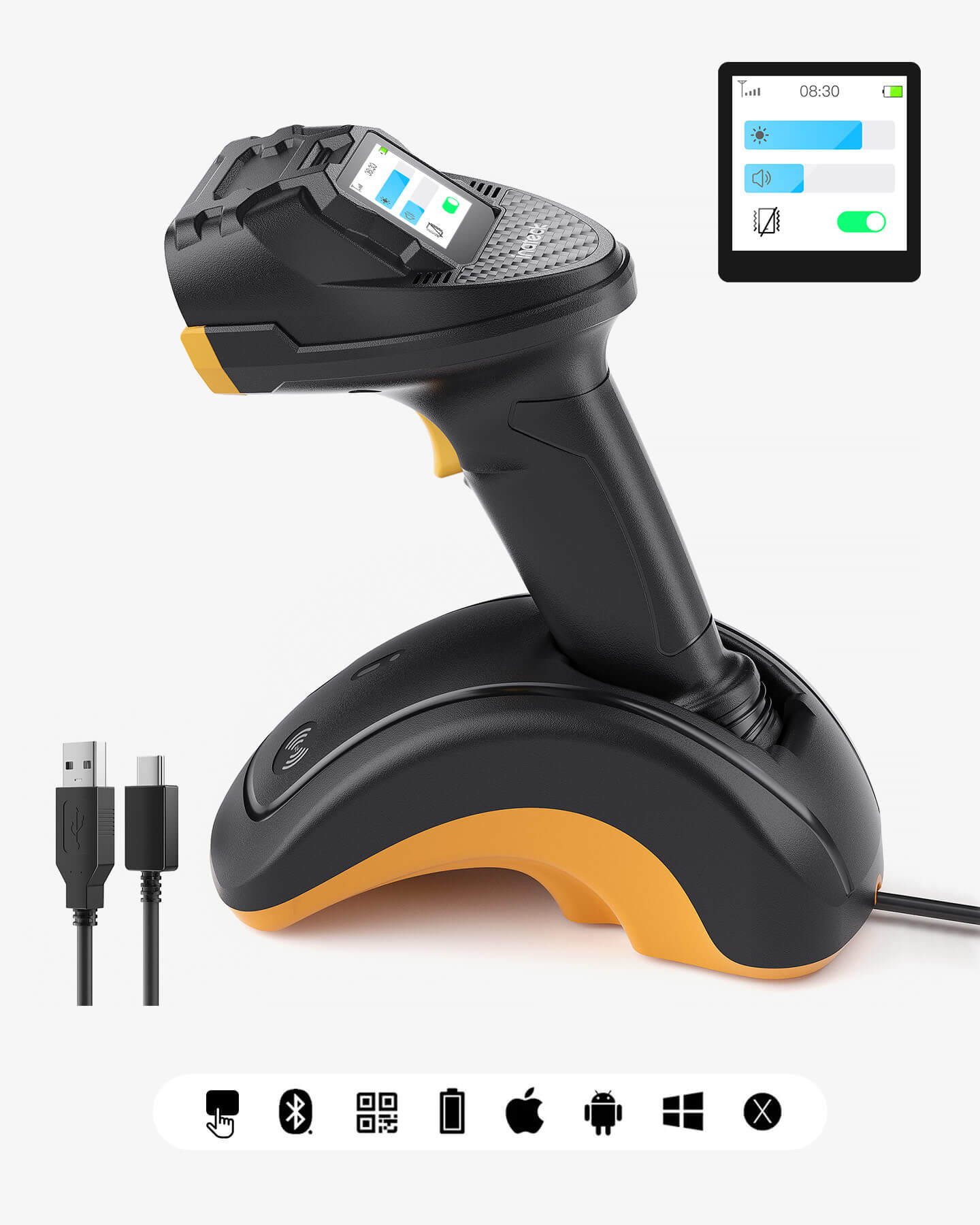 Pro 8 Bluetooth 5.3 1D/2D Barcodescanner, Mit Touchscreen, CMOS+CCD Du ...