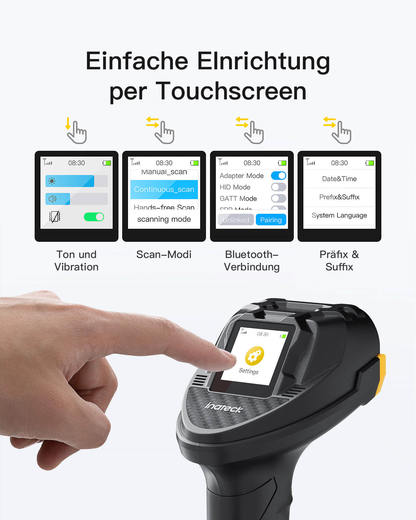 Pro 8 2D Barcode Scanner Kabellos, 2600 mAh Langzeitbatterie – Inateck ...